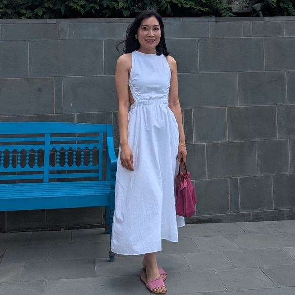 o.p.t | Dresses | Opt Apron Open Back Midi Dress White Size Xs Preppy ...
